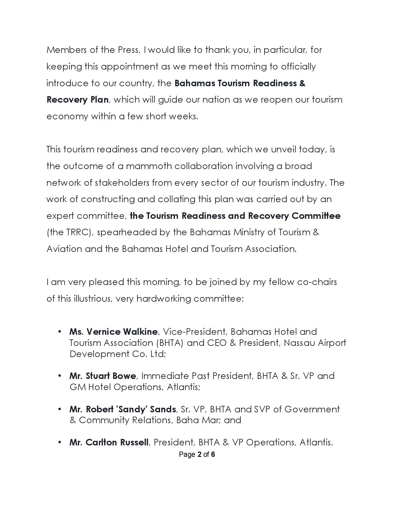 The Tourism Readiness & Recovery Plan - The Bahamas High Commission